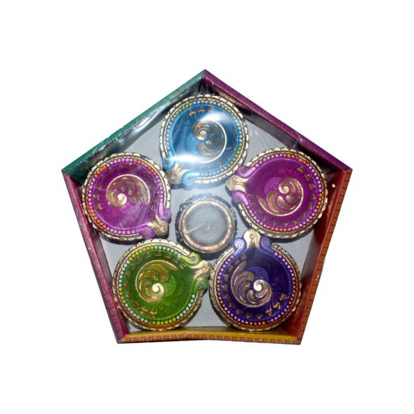 Chamdol Clay Fancy Hexagon Diya - Grandiose.ae