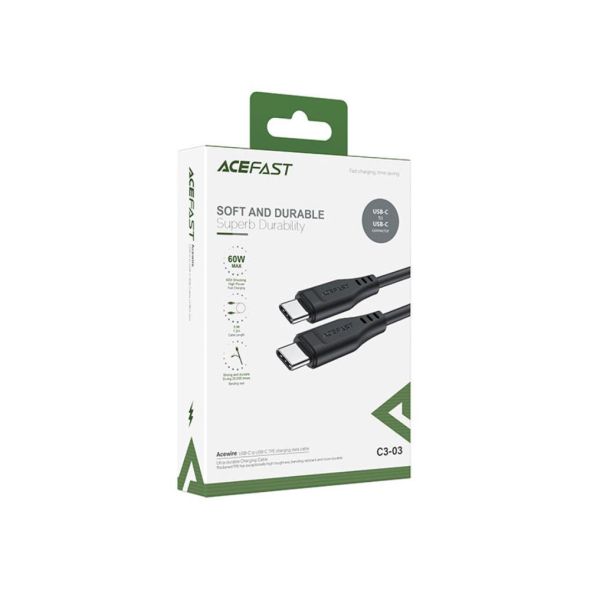 Acefast USB-C To USB-C Type Charging Data Cable 1.2m Black - Grandiose.ae