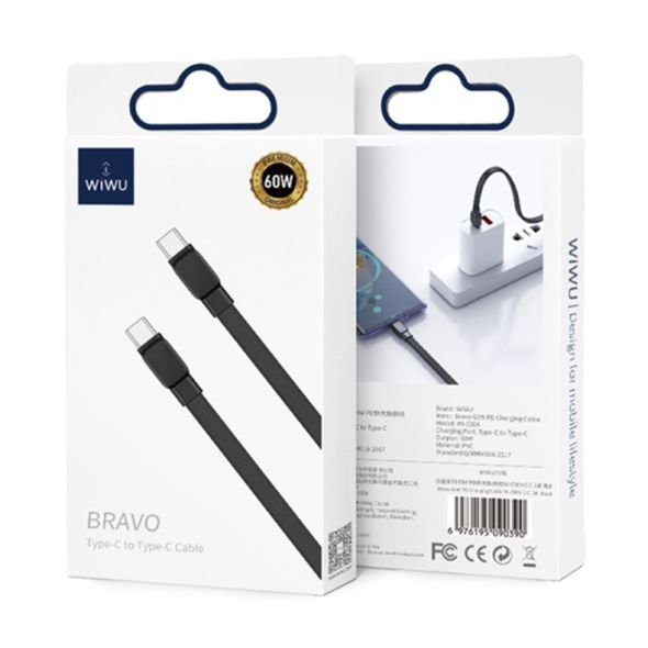 Wiwu Bravo 60W Type-C To Type-C Flat Cable 1M - White - Grandiose.ae