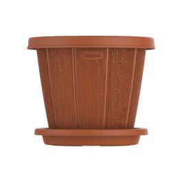Cosmoplast Wood Grain Flower Pot with Tray 14IN - Grandiose.net