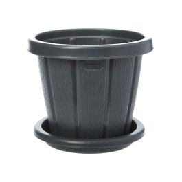 Cosmoplast Wood Grain Flower Pot with Tray 16IN - Grandiose.net