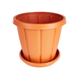 Cosmoplast Woodgrain Flower Pot With Tray 8In - Grandiose.ae